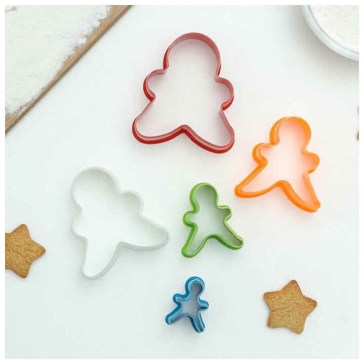 Набор форм для вырезания печенья «Пряничный человечек», 5 шт, 9×8×3,5 см, цвет разноцветный