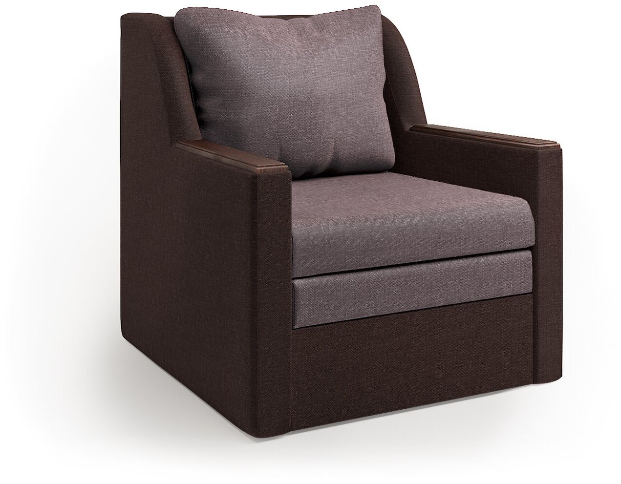 Кресло-кровать Соло, шоколад и латте, с подлокотниками и ящиком для белья, механизм "раскладушка" 82х94х93 см