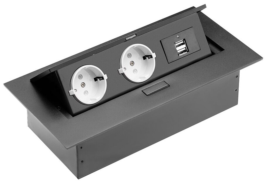 Выдвижная розетка, розетка в столешницу, в стол, розетка скрытая, блок розеток выдвижной горизонтальный Pop Up, на 2 розетки и 2 USB, для кухни, SETE
