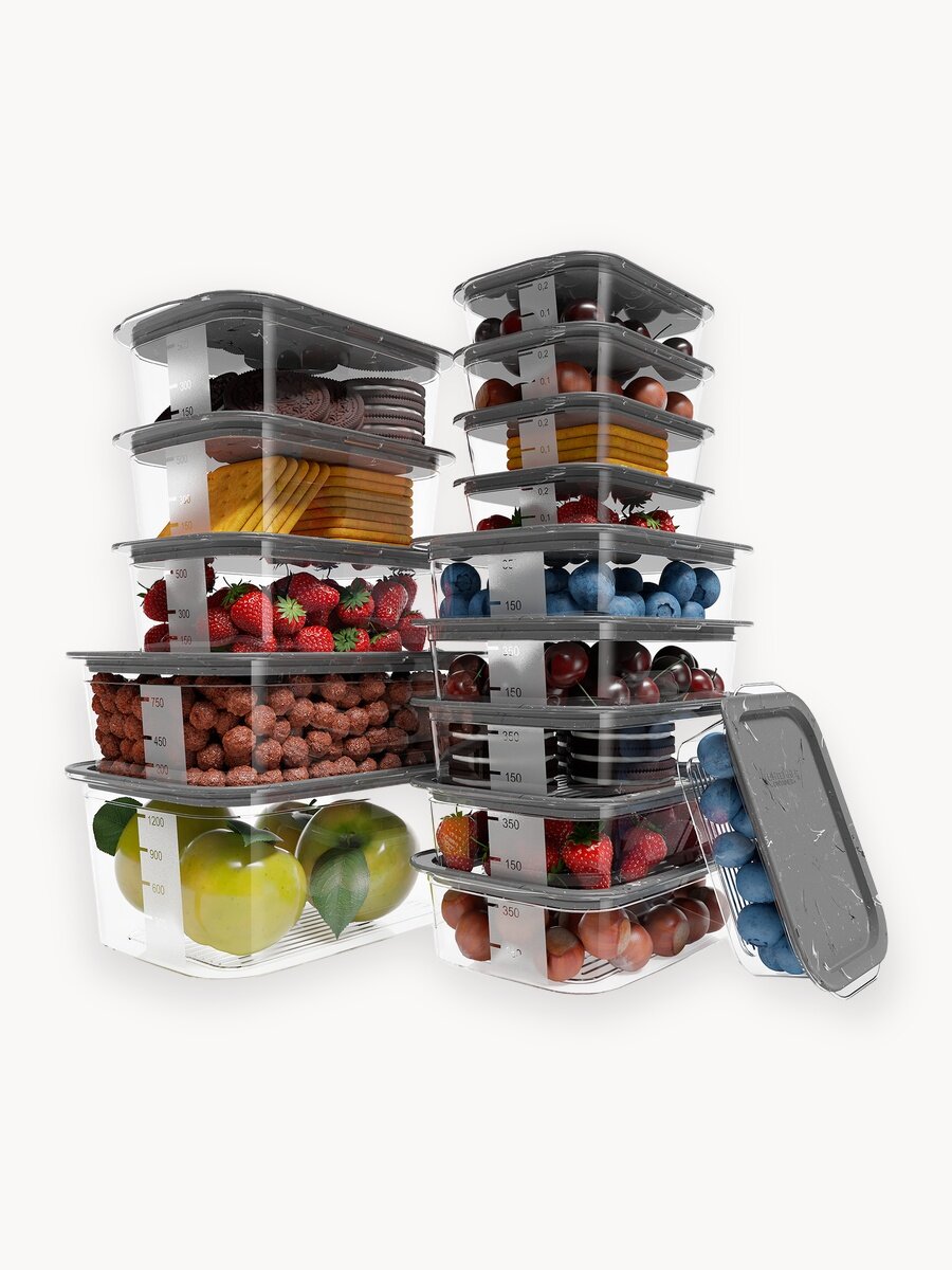 Набор контейнеров для еды Контейнер&Container 15 шт, цвет мрамор, подарок на 8 марта