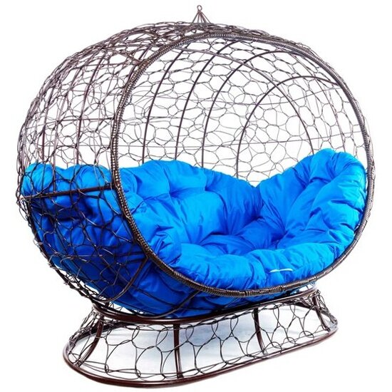 Диван M-group Улей на ножках в ротанге коричневое + синяя подушка