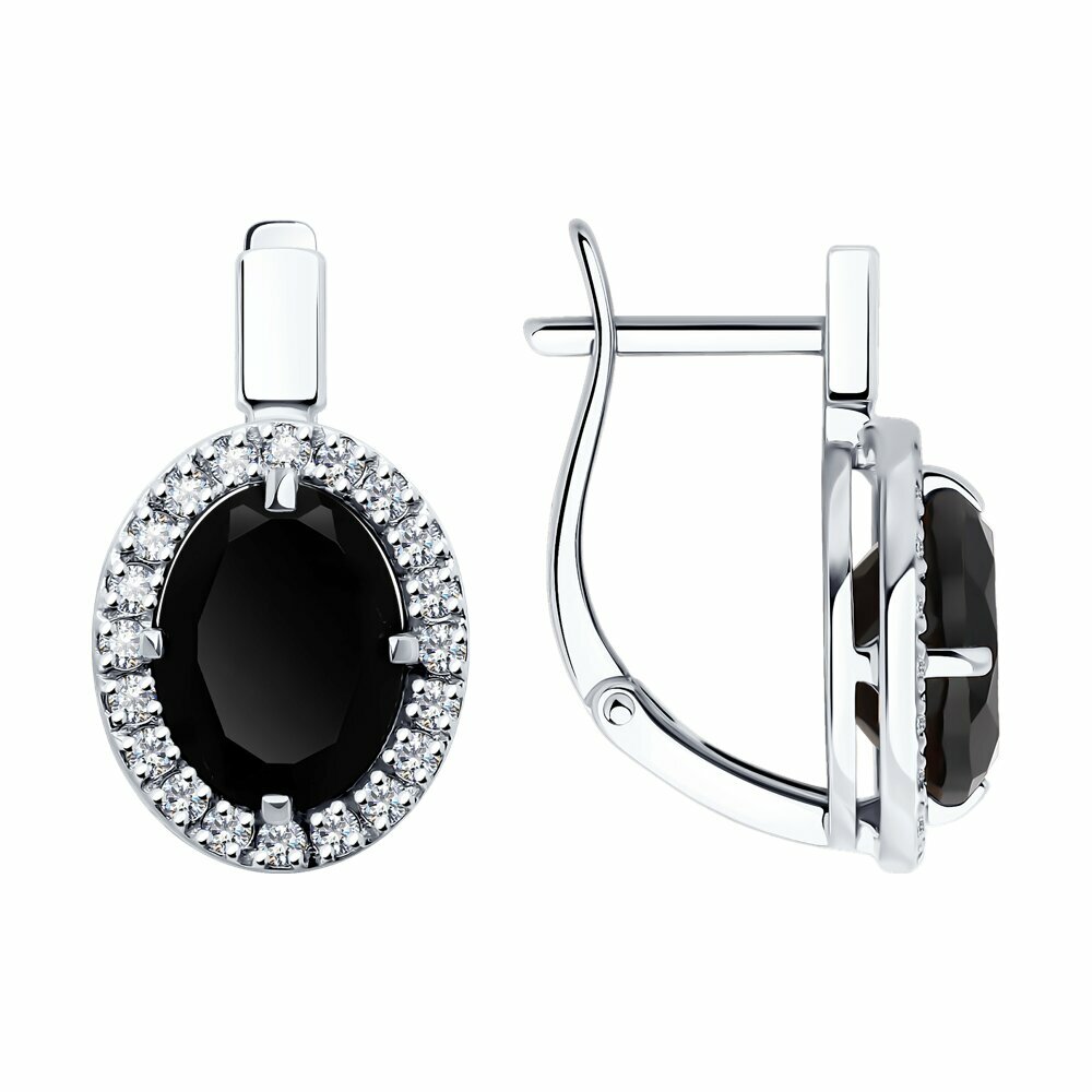 Серьги, белое золото, 585 проба, агат, фианит