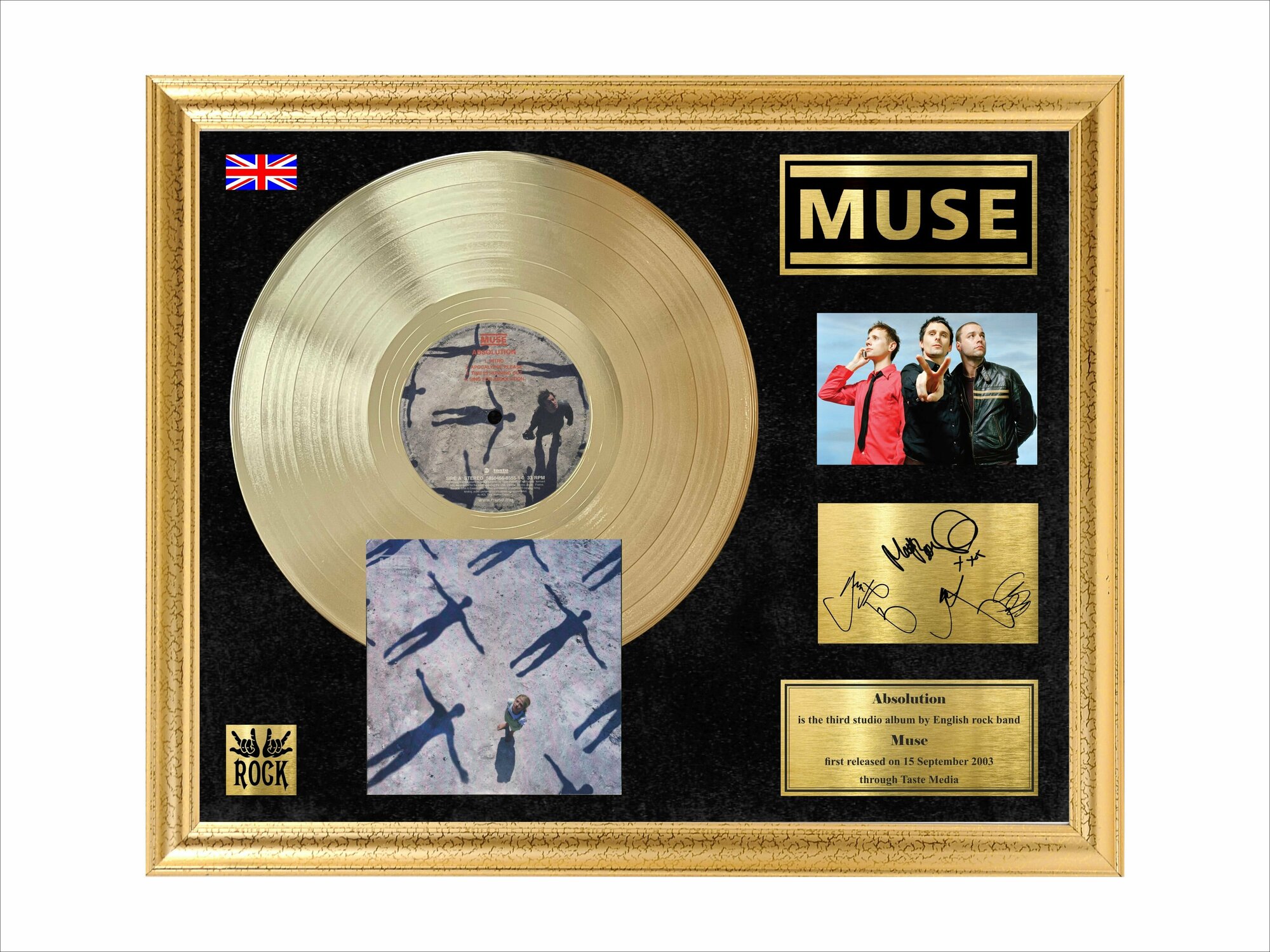 Muse Absolution золотая виниловая пластинка в рамке и автографы музыкантов