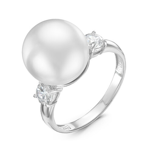 Кольцо, серебро, 925 проба, фианит, жемчуг