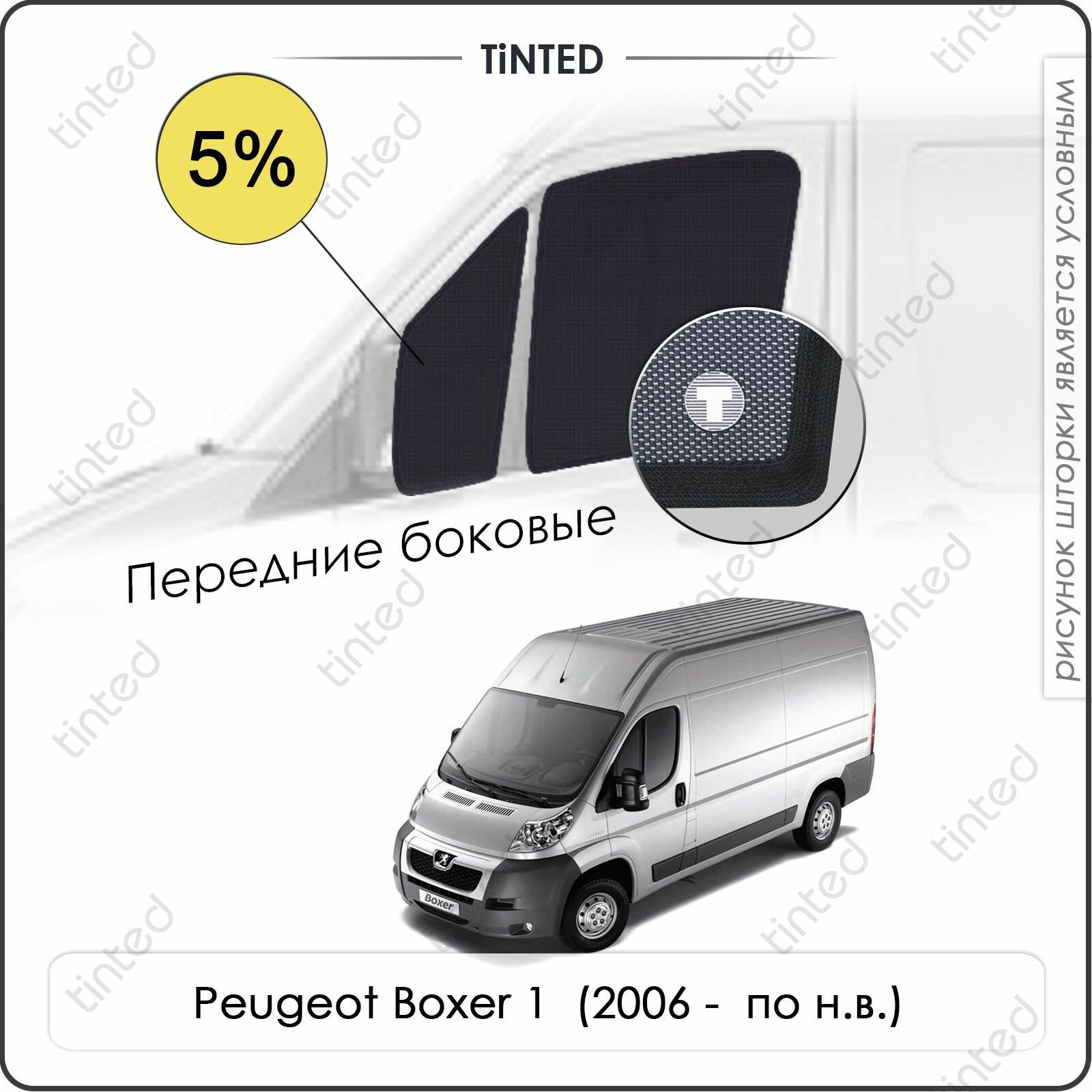 Шторки на автомобиль солнцезащитные Peugeot Boxer 1 Фургон 2дв. (2006 - по н. в.) на передние двери 5%, сетки от солнца в машину пежо боксер, Каркасные автошторки Premium