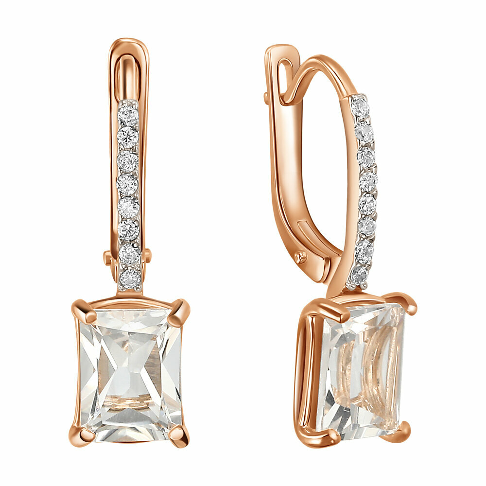 Серьги, красное золото, 585 проба, горный хрусталь