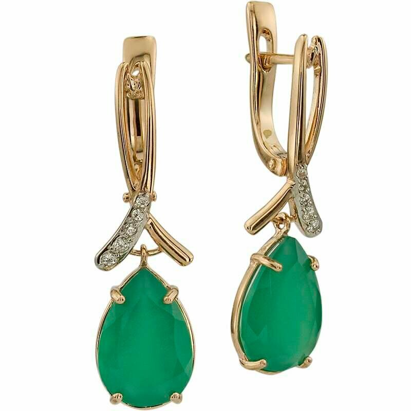 Серьги, красное золото, 585 проба, агат