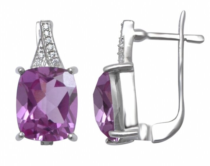 Серьги, серебро, 925 проба, александрит синтетический, фианит