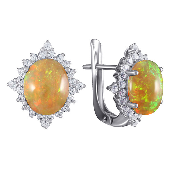 Серьги, серебро, 925 проба, фианит, опал
