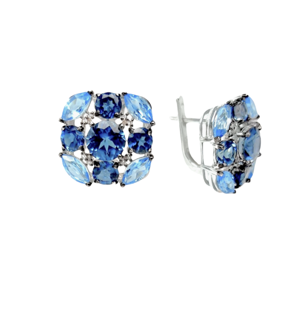 Серьги, белое золото, 585 проба, Лондон топаз, топаз, бриллиант