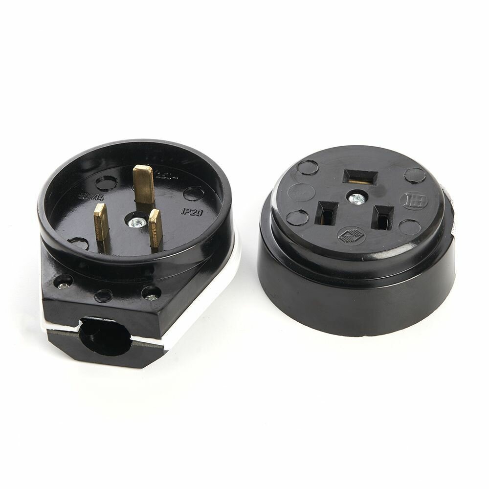 Вилка с розеткой разборные для плит STEKKER с/з, PPG32-51-20, черный