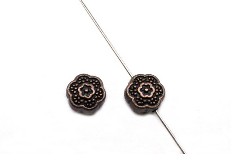 Бусина разделительная Цветочек 8х4мм, отверстие 1мм, цвет античная медь, сплав металлов, 24-002, 5шт