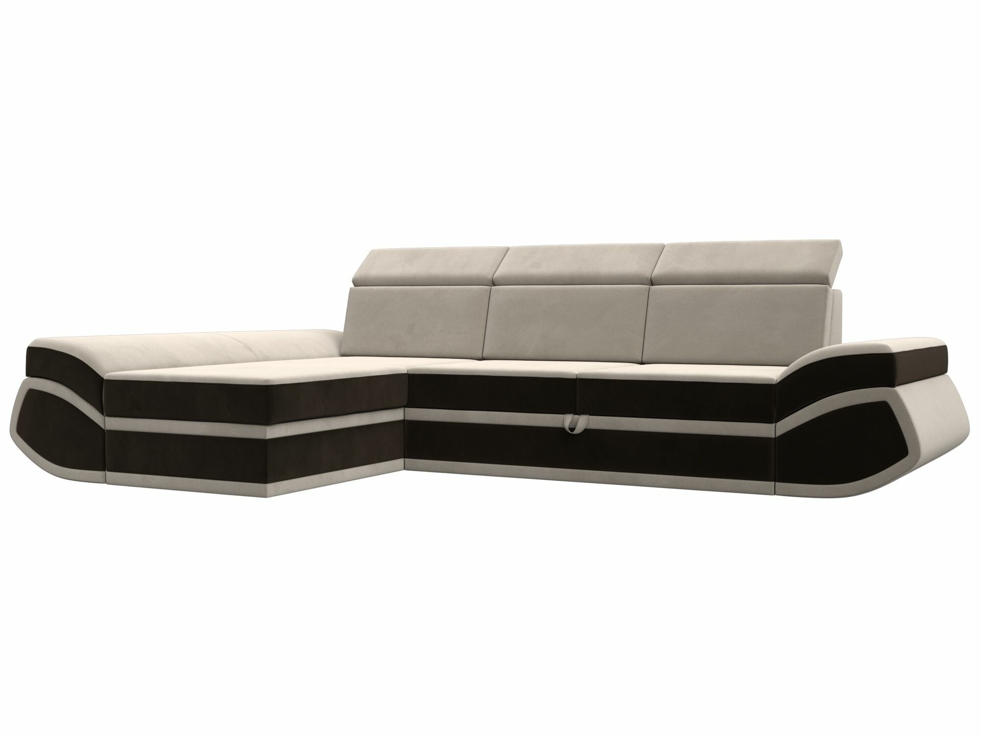 Диван угловой Лига-032 левый угол, микровельвет бежевый, микровельвет коричневый