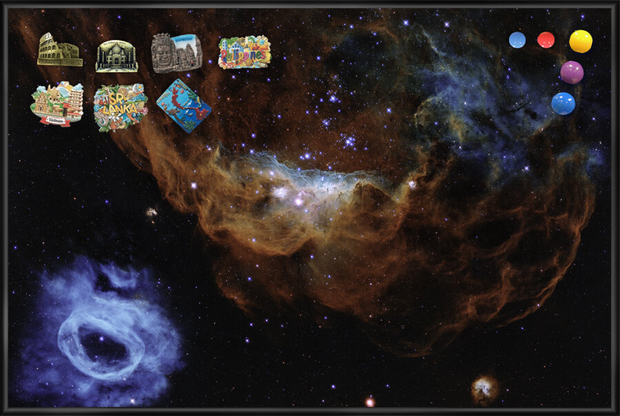 Магнитная настенная доска с матовым полимерным покрытием, АртБорд "Космический Риф", 60х40 см, в тонком алюминиевом багете.