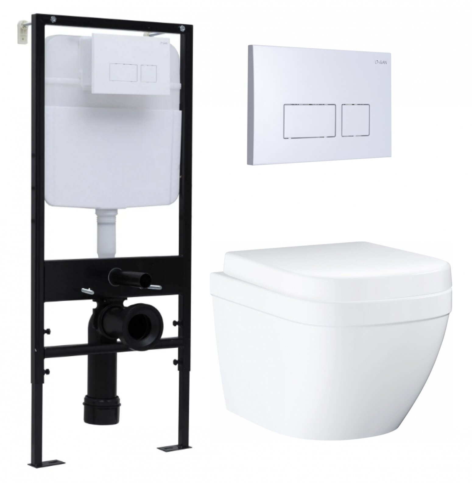 Комплект 3 в 1 инсталляция Logan H1067-1170 297674 + Унитаз подвесной Grohe Euro Ceramic 39206000 + кнопка белая