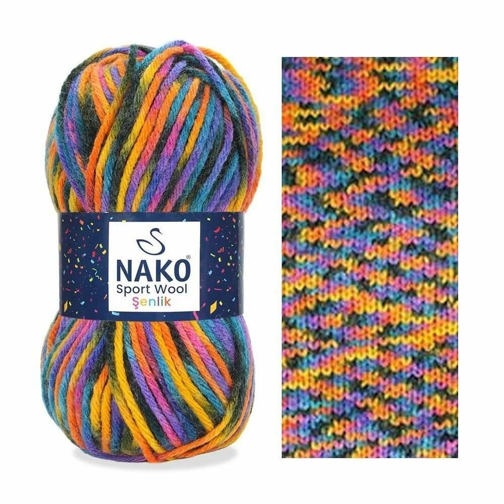Пряжа Sport wool senlik Nako, принт - 87740, 25% шерсть, 75% премиум акрил, 5 мотков, 100 г, 120 м.