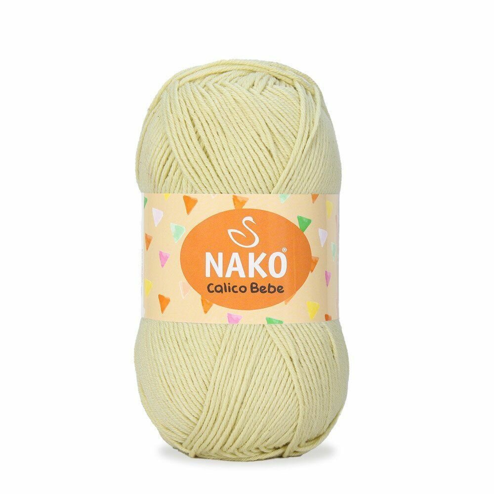 Пряжа Calico Bebe Nako, светло-желтый - 2372, 50% хлопок, 50% акрил, 5 мотков, 100 г, 245 м.
