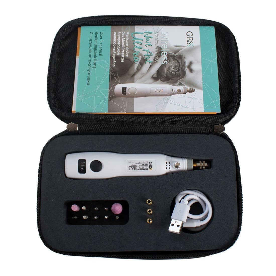 Маникюрный аппарат беспроводной GESS Nail Art Ultra, 3 скорости, 10 насадок GESS-640