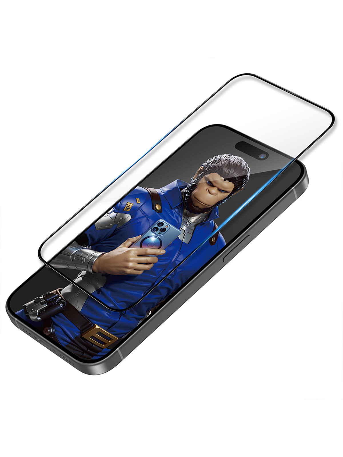 BlueO стекло для iPhone 15/14 Pro, 3D Anti-broken Edge Black (силик. кромка)