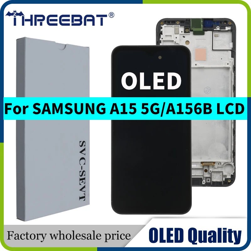 Новый OLED-дисплей 90 Гц для Samsung A15 4G A155F A155M, дигитайзер сенсорного экрана для Samsung A15 5G A156B A156E ЖК-дисплей OLED With Frame