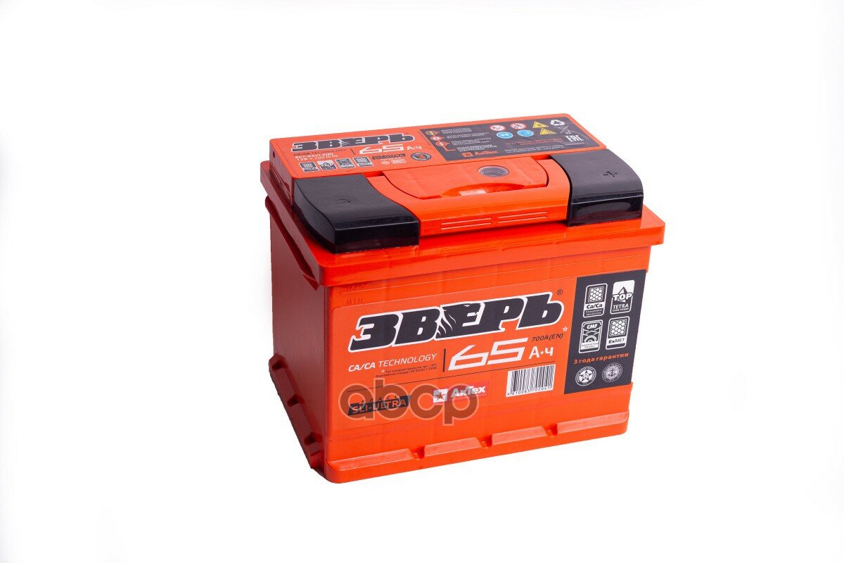 Аккумулятор зверь Standart 65 А/ч обратный R+ 242x175x190 L2 EN 640 А зверь арт. ZVK 65-3-R