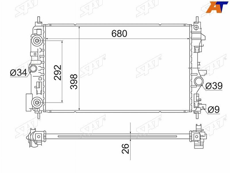 . SAT Радиатор охлаждения двигателя для Chevrolet Cruze 09-18 , Daewoo Lacetti 08-11 , Opel Astra 09-15 , Zafira 11-16 , Chevrolet