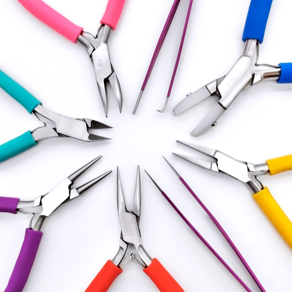 Набор инструментов Beader's Tools Set (8 штук), с разноцветными ручками, в тёмно-розовом пенале, 1 шт.