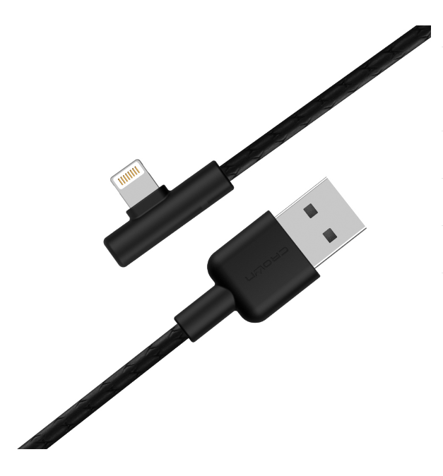 Кабель для зарядки айфона Lightning Crown CMCU-008L чёрный, 1 м, USB 2.0, 5В/2А, до 480 Мбит/сек, ТЭП.