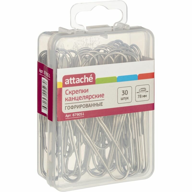 Attache Скрепки никелированные, 78 мм, гофрированные, 30 шт в упаковке