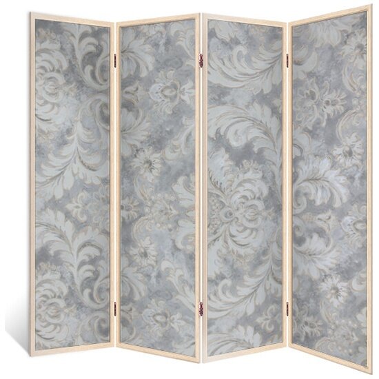 Ширма перегородка Декор Депо для комнаты деревянная "Зимние узоры" двухсторонняя с картинкой (абстр) 4 створки кремовый дуб 176х185 см 14 кг