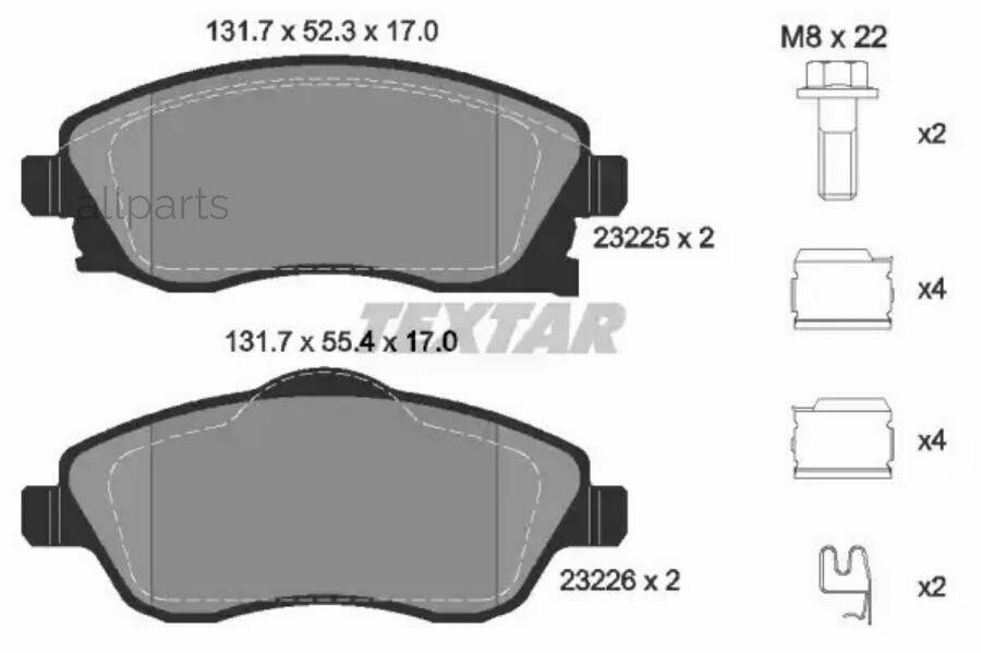 TEXTAR 2322501 Колодки передние с противошумной пластиной Q+ CHEVROLET HOLDEN OPEL VAUXHALL TEXTAR 2322501