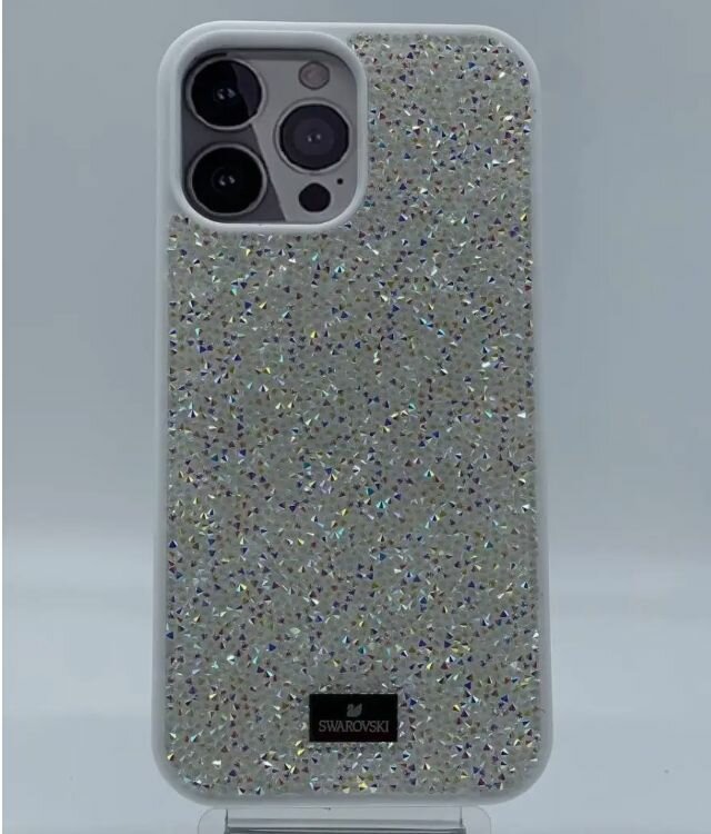 Чехол со стразами Swarovski The Bling World Elite Case для IPhone 14 Pro Max, белый / серебристый