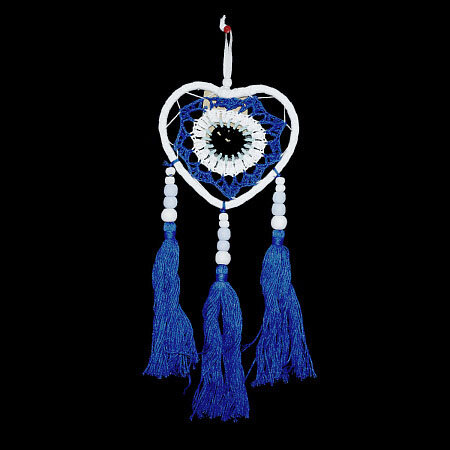 Ловец снов Макраме, сердце С бусинами И синими кисточками - развитие и защита семейных отношений (ширина 12 см, длина 35 см.), 1 шт.