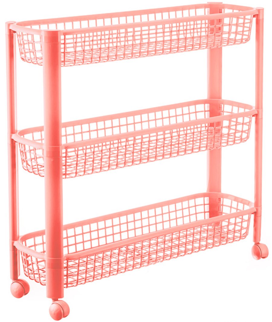 Этажерка Idea / Идея узкая, на колесиках, из полипропилена, цвет чайная роза, размер 590x180x570мм, 3 секции / органайзер для хранения