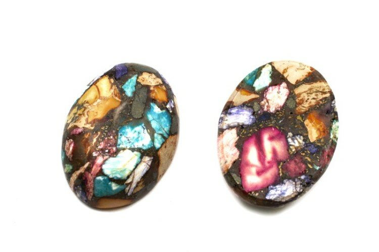 Кабошон овальный 25х18мм, Яшма имперская, оттенок бирюзовый, 2003-009, 1шт