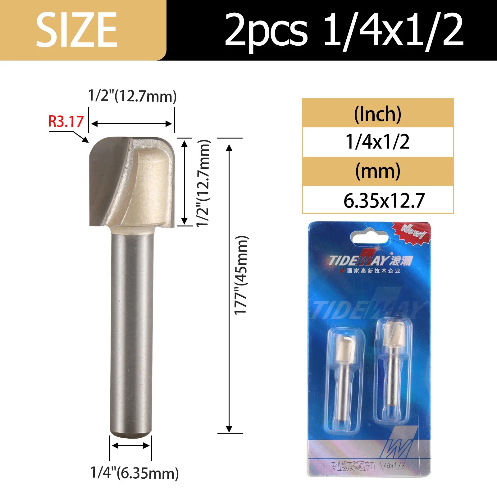 Фрезер TIDEWAY 1/4x1/2" (6.35x12.7 мм) 2шт