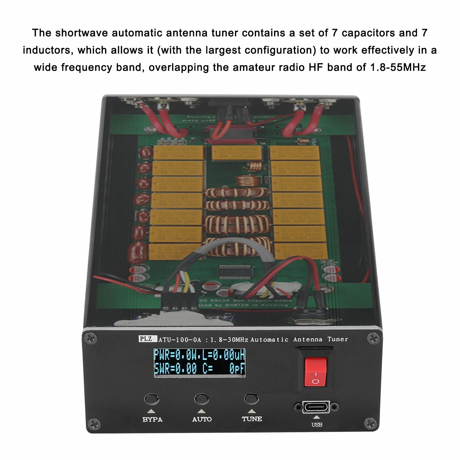 Автоматический КВ антенный тюнер ATU100 1,8-30 МГц с OLED-дисплеем 0,91 дюйма