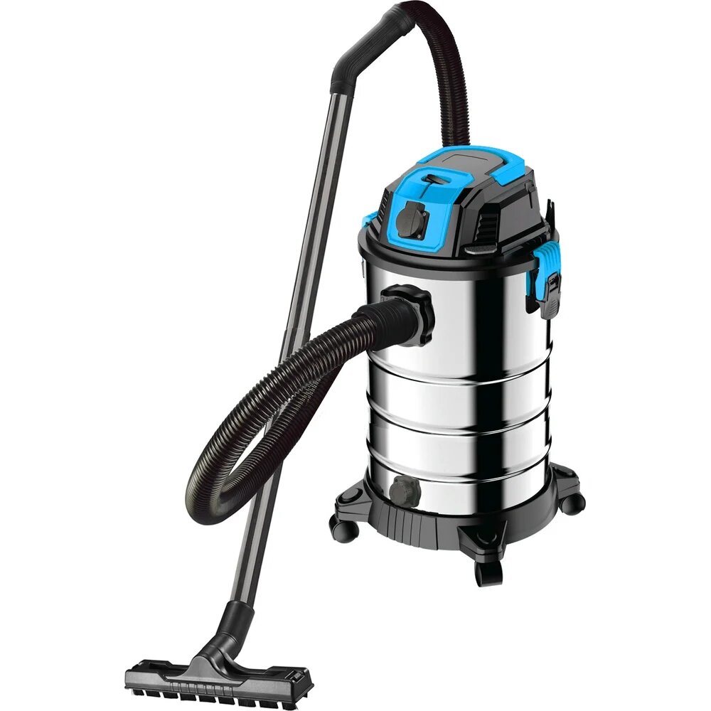 Строительный пылесос Turbosky СП-1500/30 399, нержавеющая сталь, синий, с поворотной конструкцией, 1500 Вт, 220 Вт