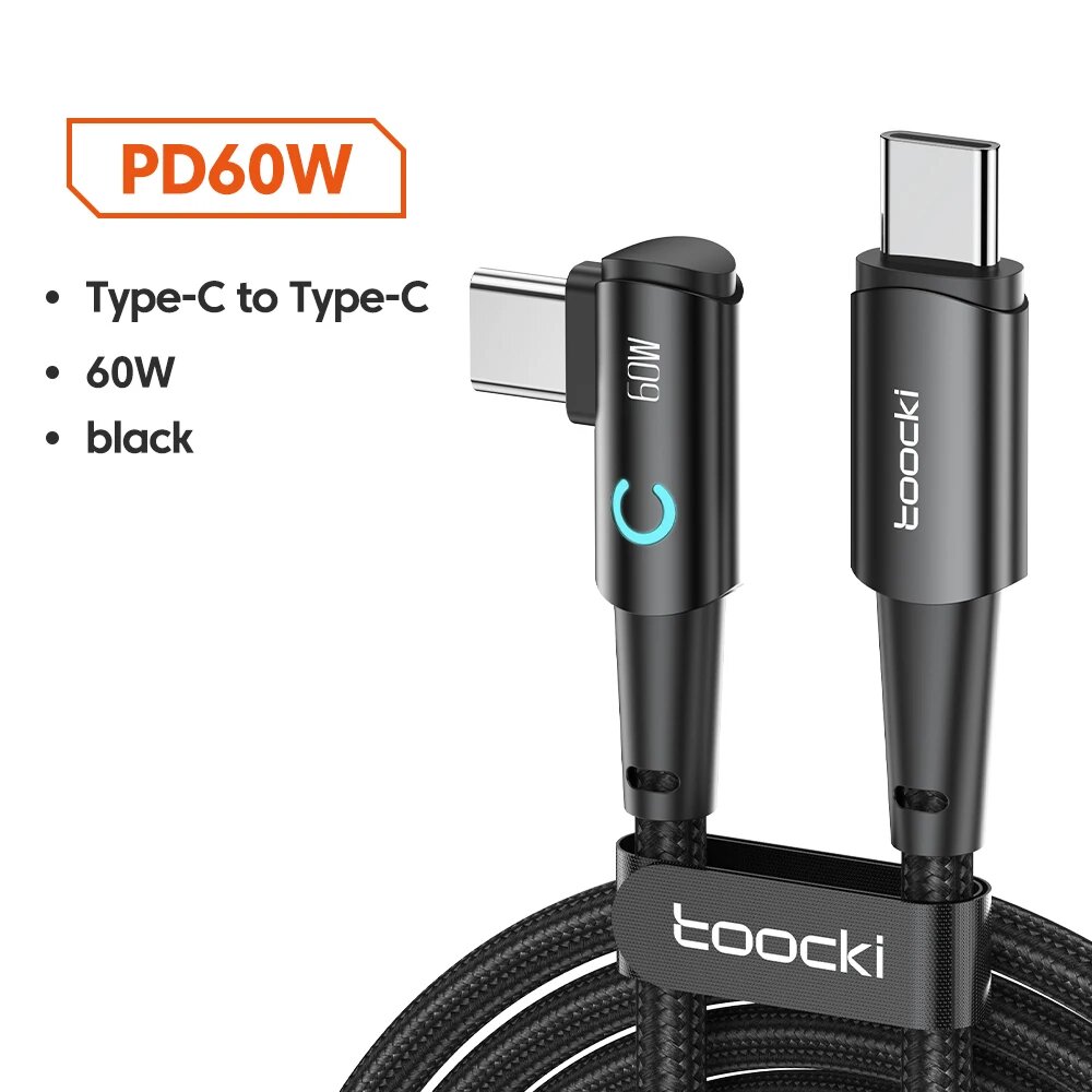 Toocki 100 Вт USB-кабель типа C, колено 90 градусов, 60/100 Вт, тип C к USB C, кабель для быстрой зарядки для Huawei Xiaomi, Samsung, кабель USB C