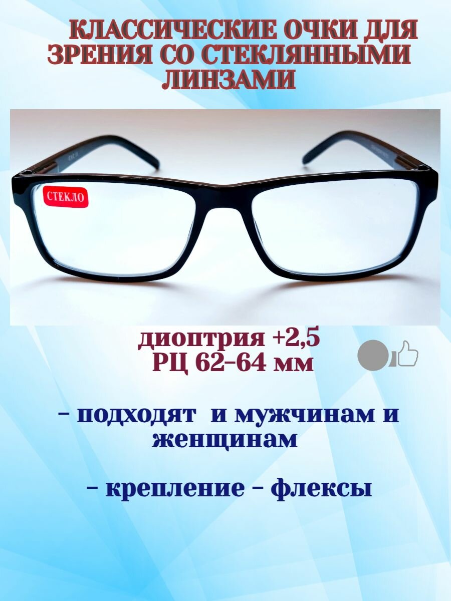Очки для коррекции зрения +2,5, РЦ 62-64 мм, стекло, EAE