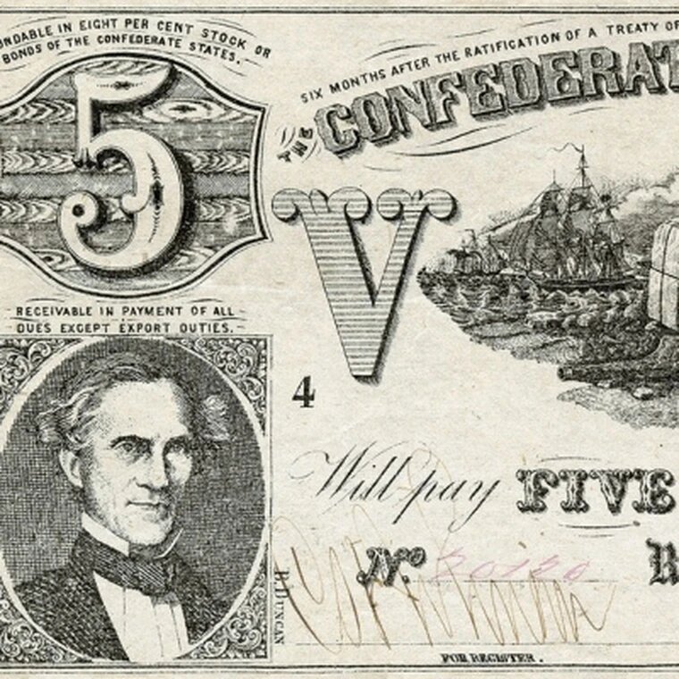 5 долларов Конфедерации Ричмонд 1861 года, сувенирная копия, банкноты и купюры редкие коллекционные
