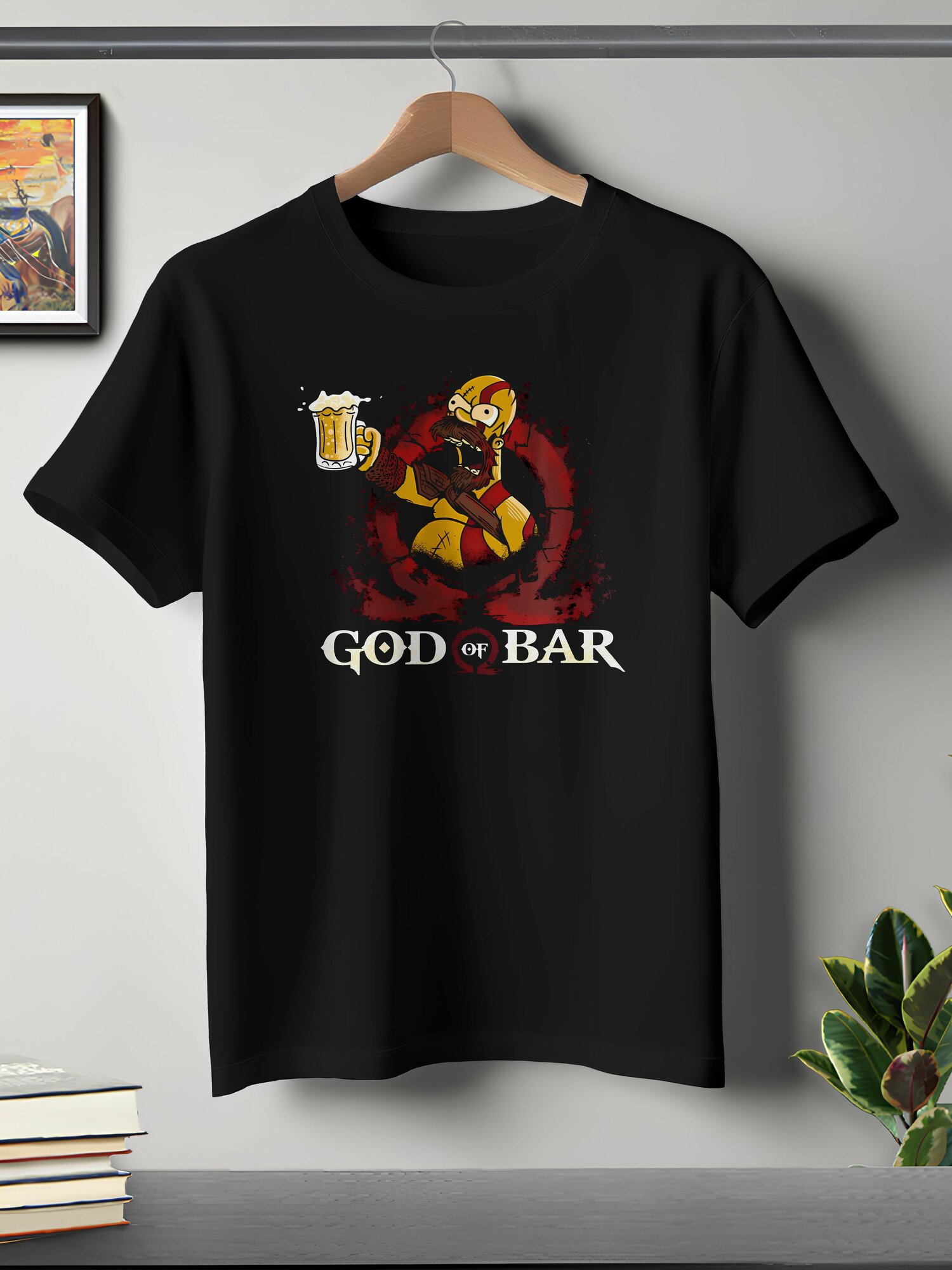 Футболка ONEQ унисекс 50-52 (XL) размер с принтом God of bar, черная