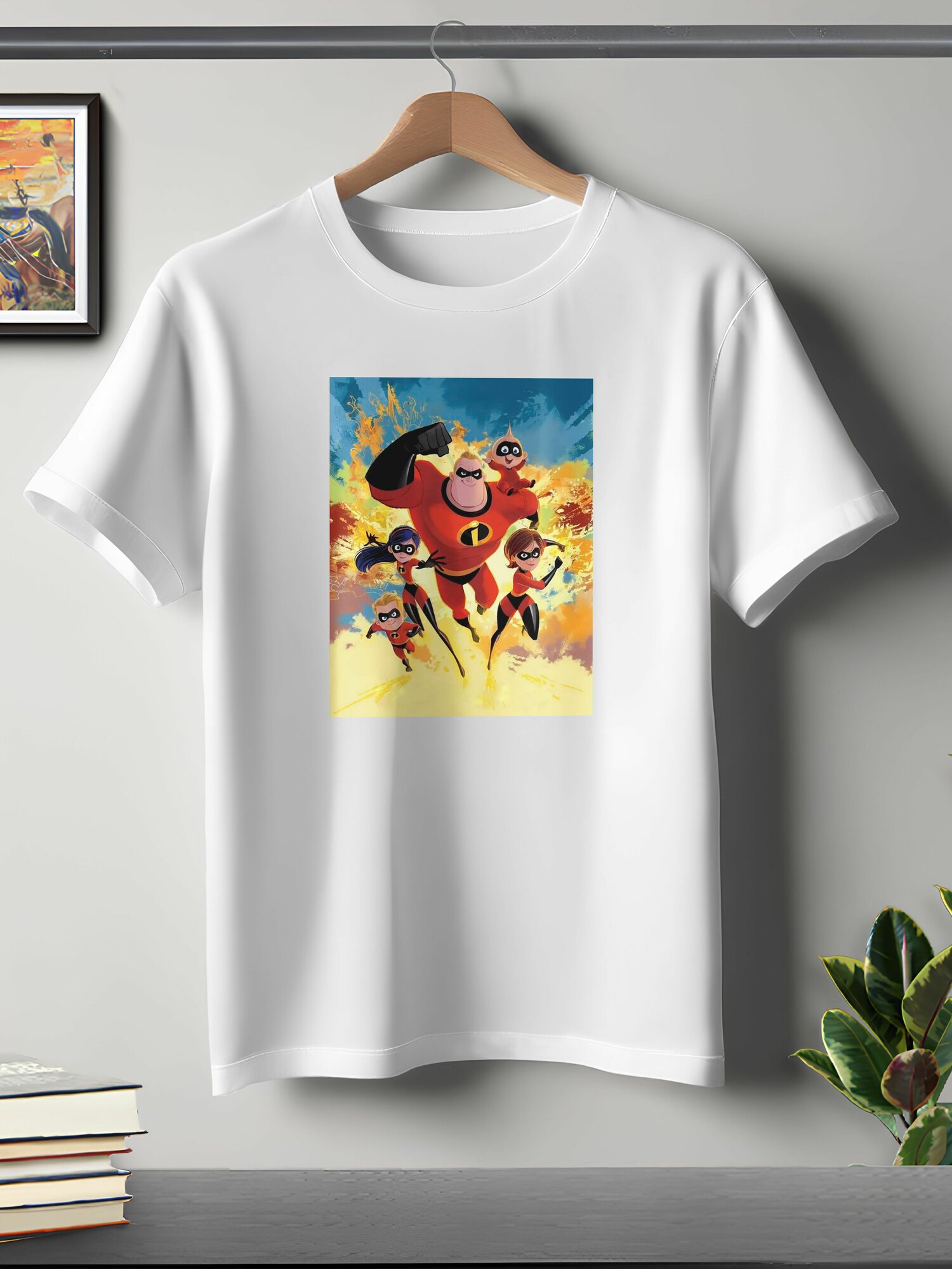 Футболка  Детская ONEQ 152 (12-13) размер с принтом Суперсемейка, белая