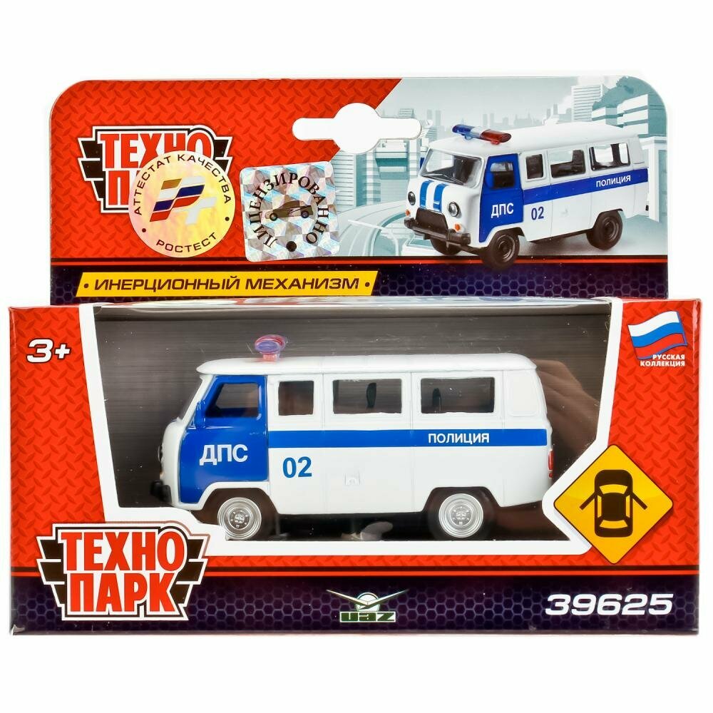 Модель Инерционная Технопарк УАЗ 39625 Полиция ДПС (9см, металл, открываются двери, в коробке)