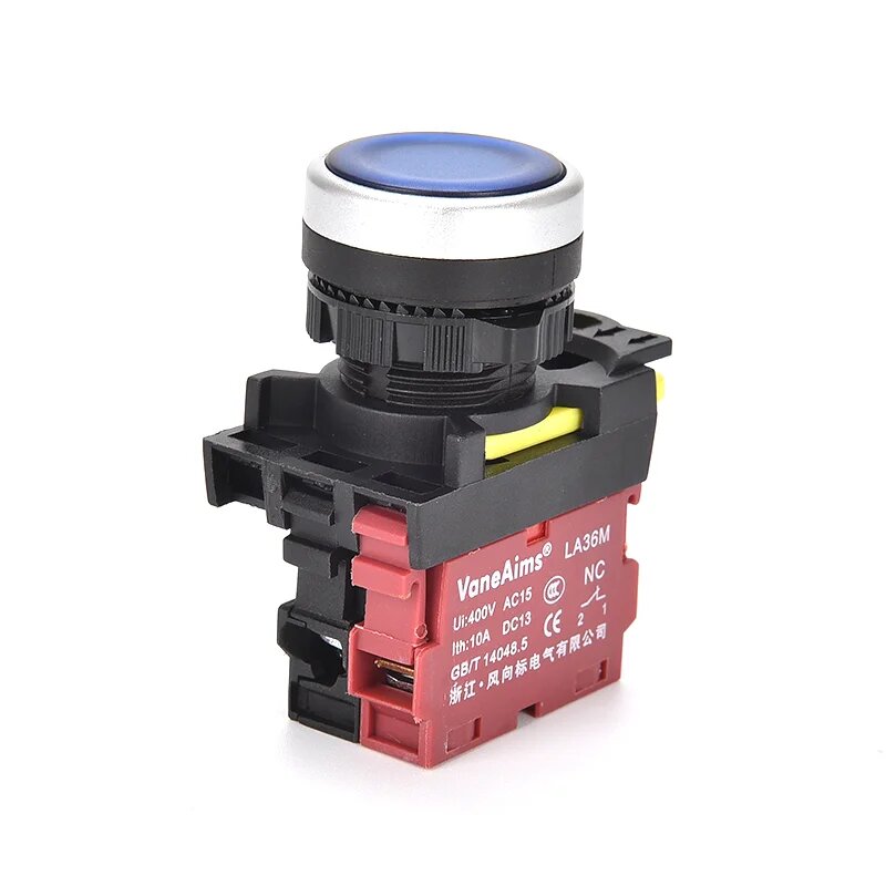 Кнопка VaneAims LA36M 22 мм, синяя, Momentary, 1NO, 220V