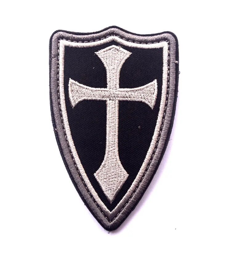 Военная нашивка Knights Templar Cross Shield с вышивкой Черный, Size 5 x 8cm