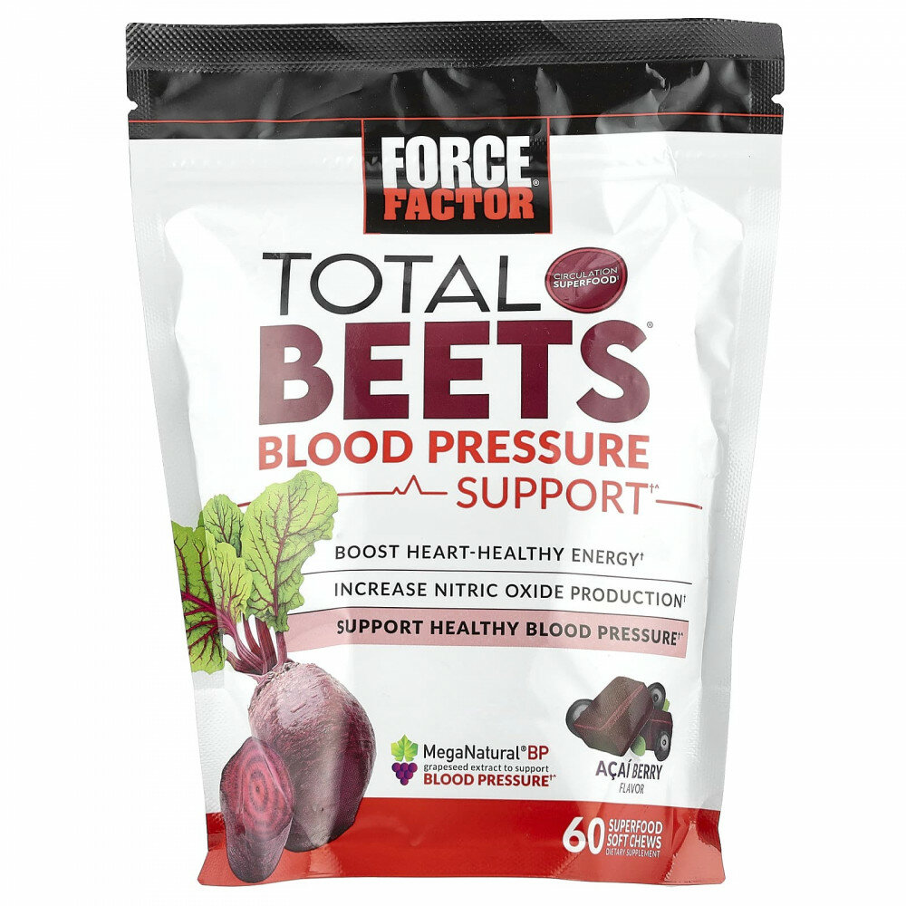 Force Factor, Total Beets®, поддержка артериального давления, ягоды асаи, 60 жевательных таблеток