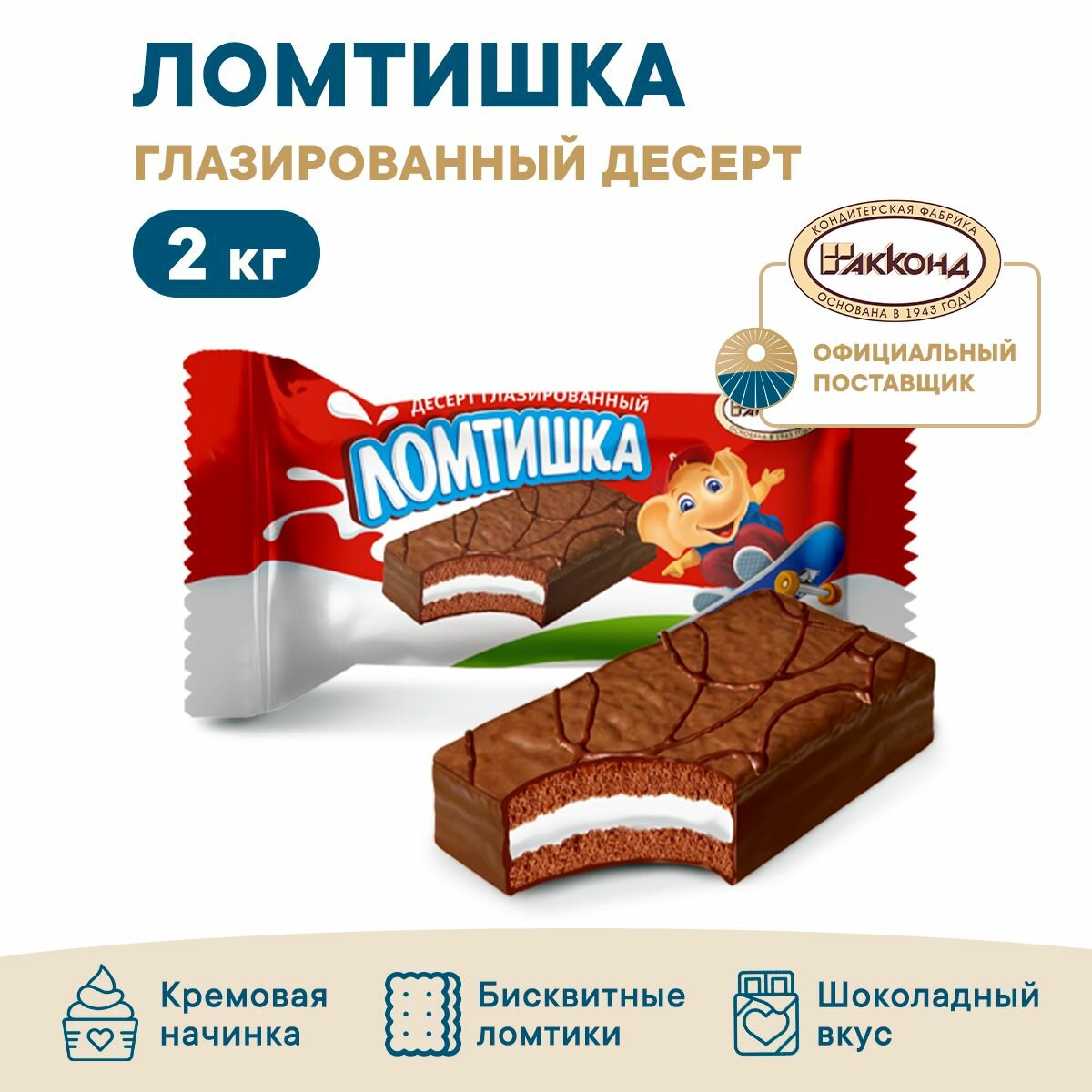 Десерт глазированный, Ломтишка, молочный шоколад, Акконд, 2кг