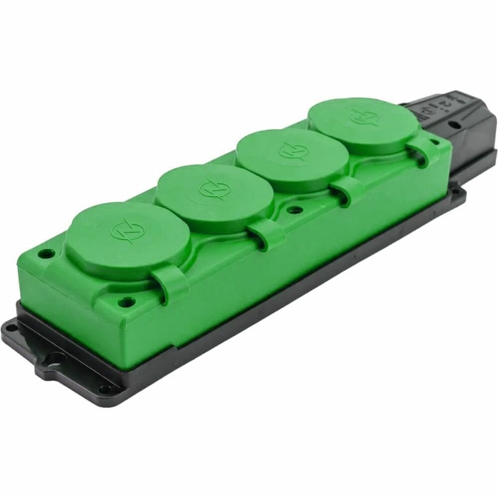 Колодка штепсельная для удлинителя NE-AD, 4 г-н с/з с крышками 16А, IP54,(каучук), цвет зеленый, 5шт