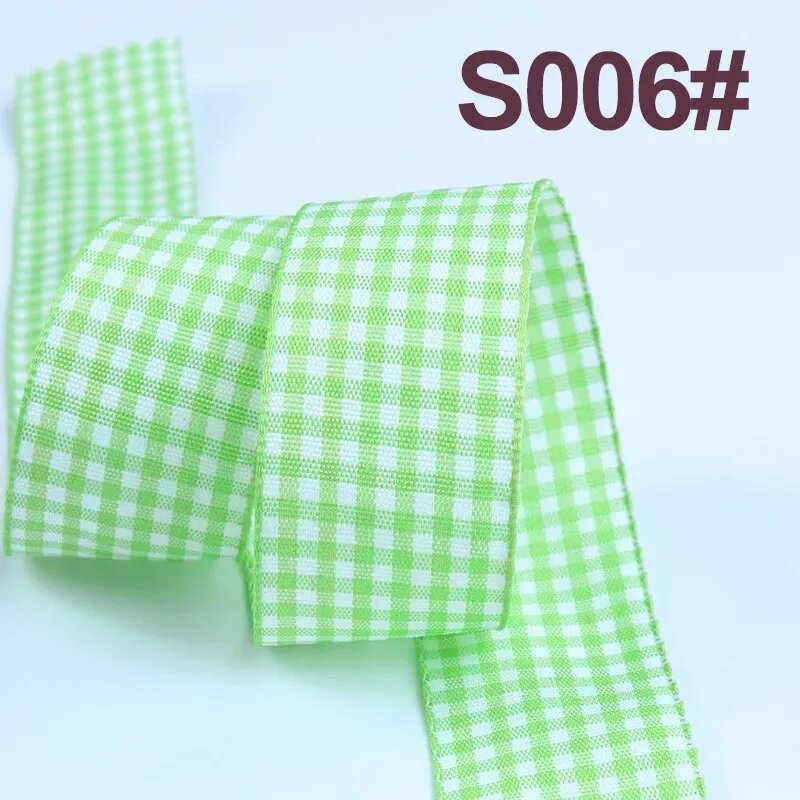 Клетчатая репсовая лента Lucky Bay 5 ярдов Зеленый, S006, 10mm